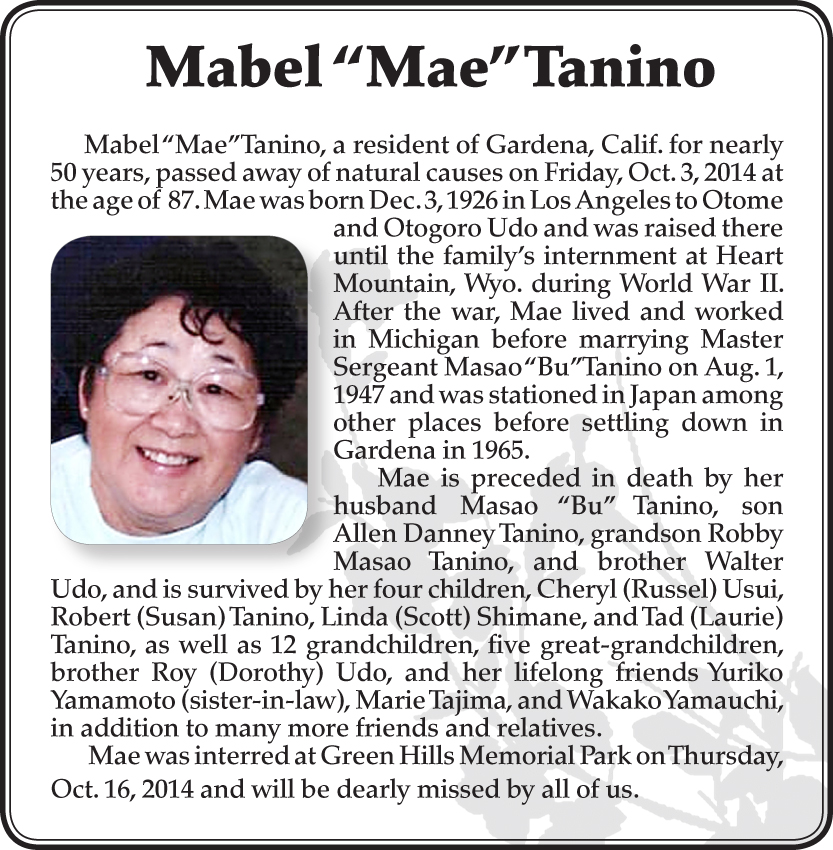 Mabel Mae Tanino - Rafu Shimpo