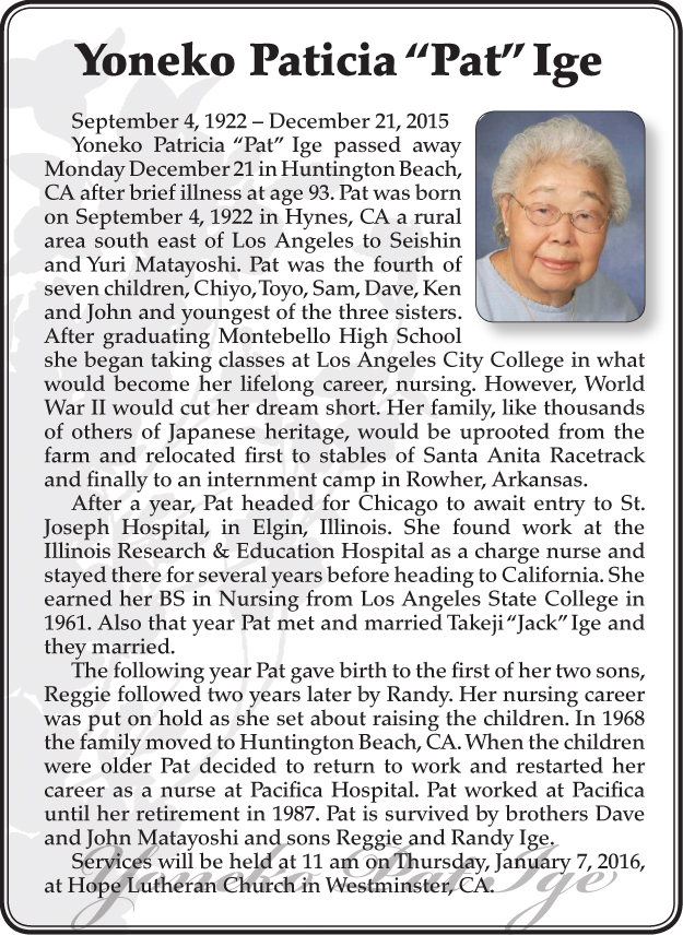 Yoneko Patricia "Pat" Ige - Rafu Shimpo